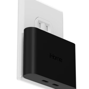 iHome Multiport USB-C Charger : AC Pro 2-Port Flat USB C Charger Block, Double USB C Wall Charger, Fast Charging Compatible USB-C Wall Charger (Black)