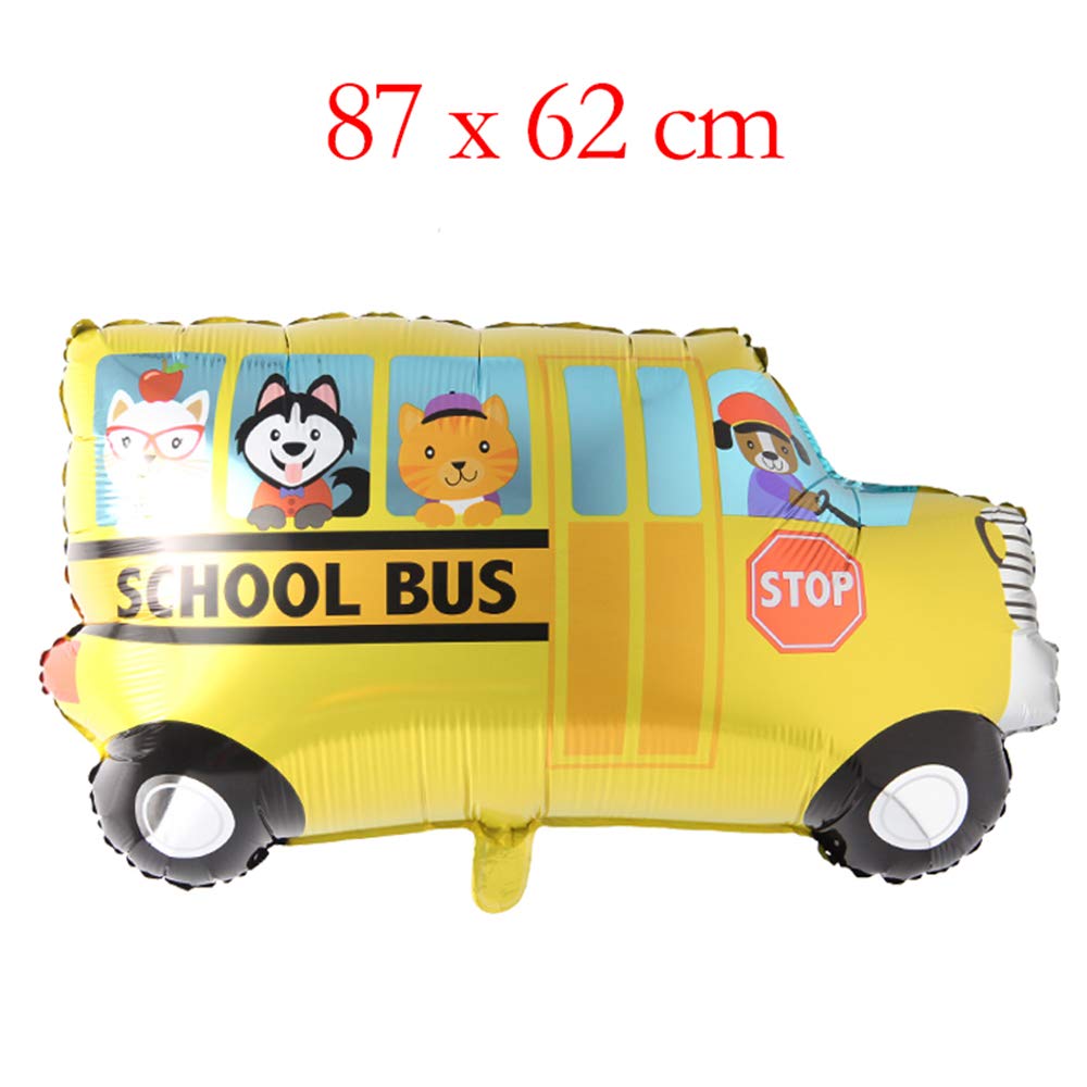 Big Toy Car Foil Ballon Kids Baby Shower Boy Tank Plane Ambulance Bus Fire Truck Birthday Party Decoration Train Cars Balloons (School bus)