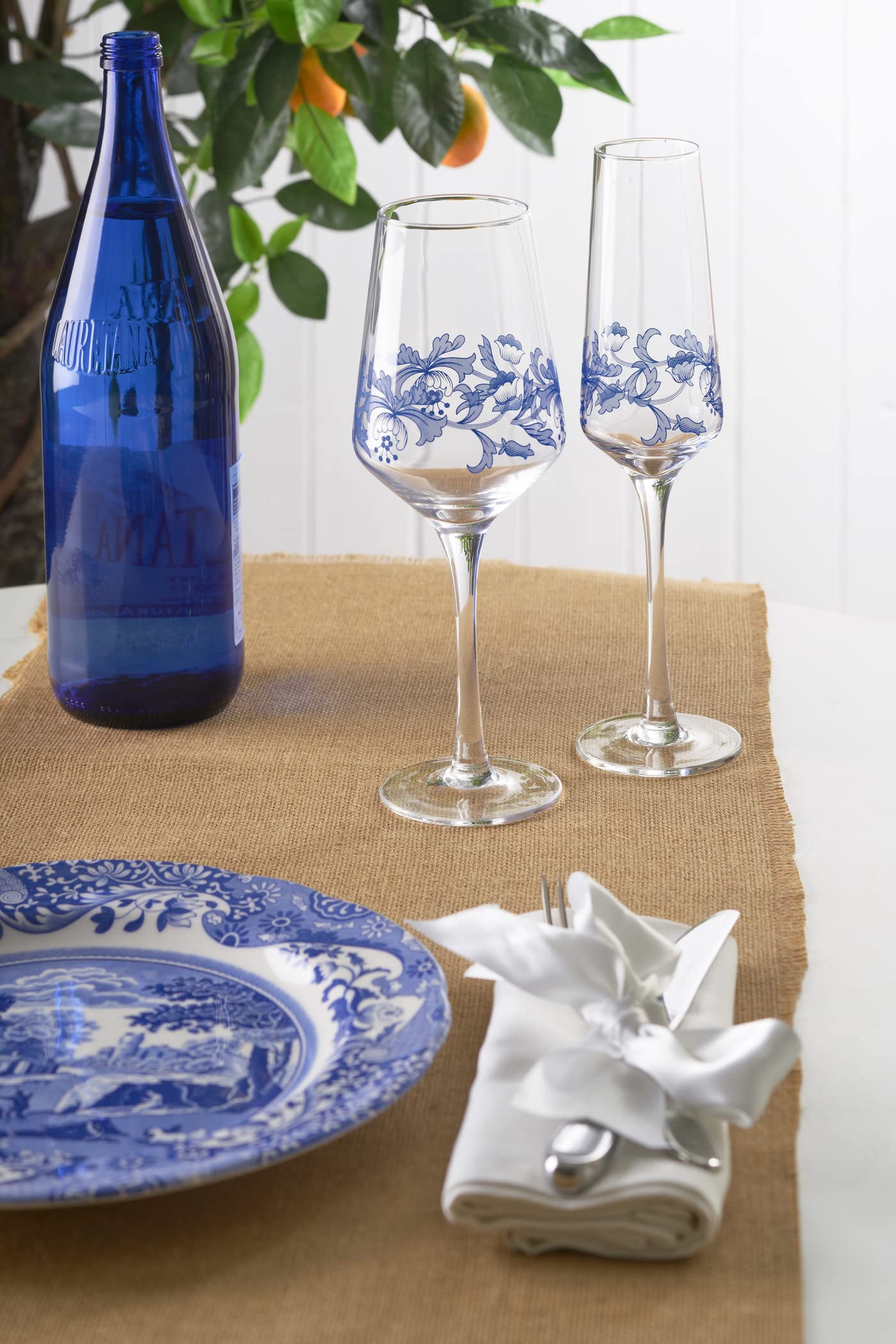 Portmeirion Spode Blue Italian Stemless Wine Glasses | Set of 4 | 19-Ounce Capacity | Red or White Wine Glass | Tumblers for Water, Cocktails, and Other Beverages