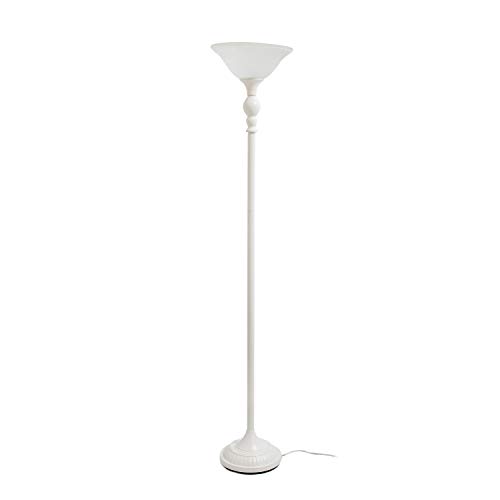 Elegant Designs LF2001-WHT 1 Light Torchiere Marbleized White Glass Shade Floor Lamp,