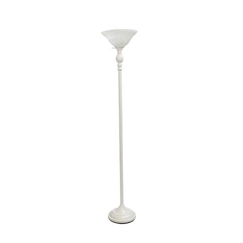 Elegant Designs LF2001-WHT 1 Light Torchiere Marbleized White Glass Shade Floor Lamp,