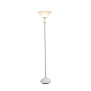 Elegant Designs LF2001-WHT 1 Light Torchiere Marbleized White Glass Shade Floor Lamp,