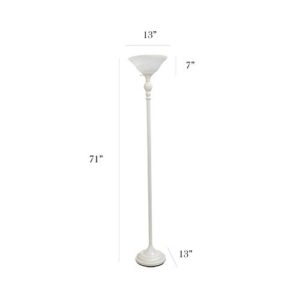 Elegant Designs LF2001-WHT 1 Light Torchiere Marbleized White Glass Shade Floor Lamp,