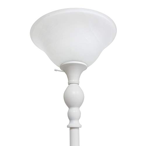 Elegant Designs LF2001-WHT 1 Light Torchiere Marbleized White Glass Shade Floor Lamp,