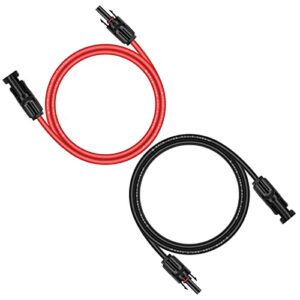 igreely 1 pair 6 feet black + 6 feet red 10awg(6mm²) solar panel extension cable wire with female and male connectors