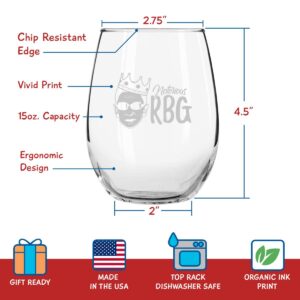 Set of 4 Ruth Bader Ginsburg Wine Glasses (15 oz) | Birthday Present for RBG Fan| Unique Patriotic Glassware Celebrating Women’s Rights | Funny & Humorous Feminist Gifts for Women | Made in USA