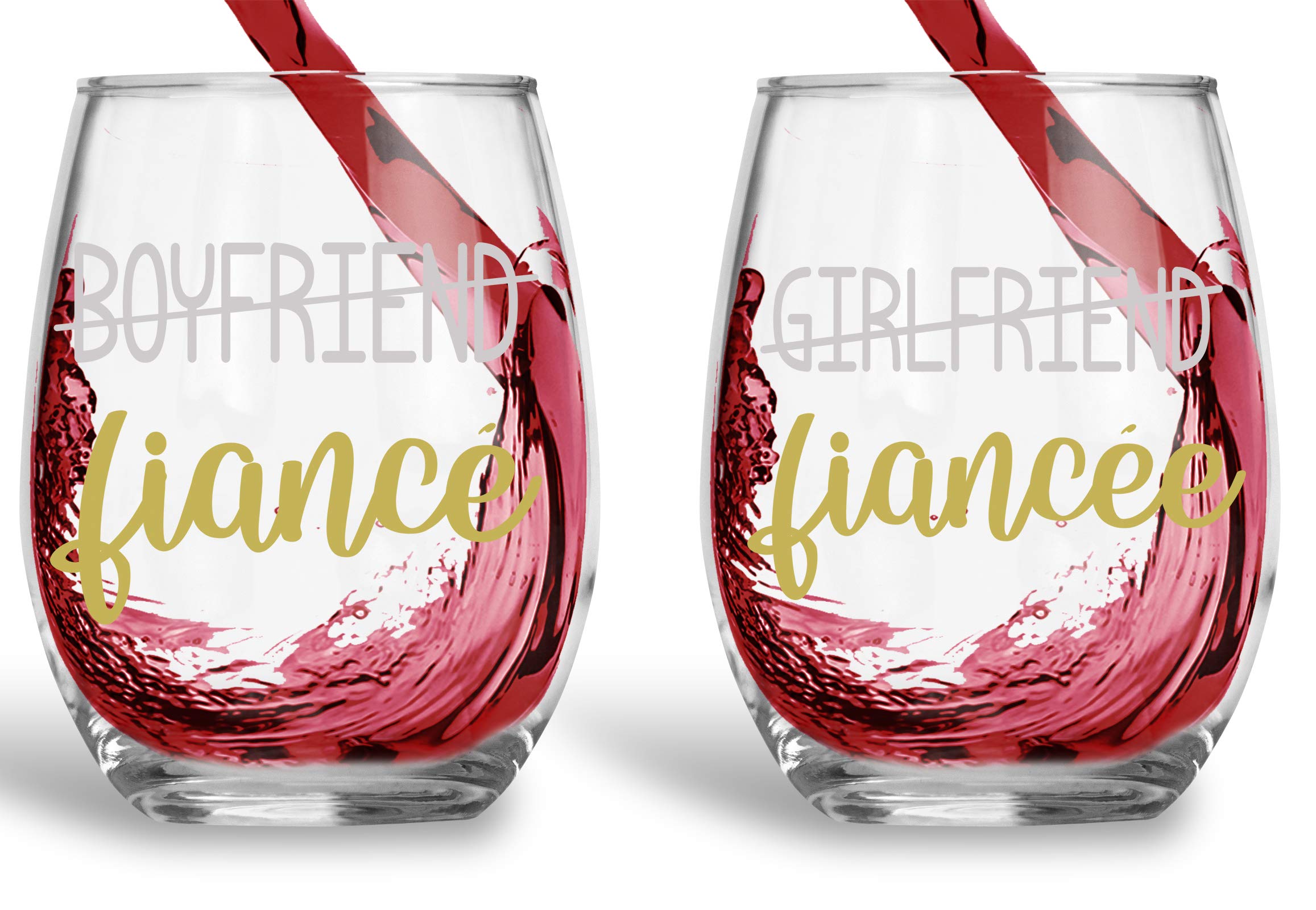 Boyfriend/Fiance - Girlfriend/Fiancee - Funny 15oz Crystal Wine Glass - Stemless Wine Glass Couples Sets - Perfect idea for Bridal and Engagement Gifts