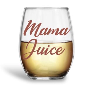 Mama Juice Funny 15oz Stemless Crystal Wine Glass - Fun Wine Glasses with Sayings Gifts for Women