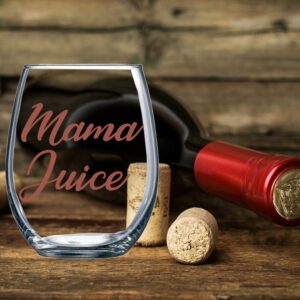 Mama Juice Funny 15oz Stemless Crystal Wine Glass - Fun Wine Glasses with Sayings Gifts for Women