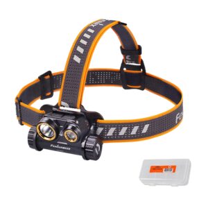 fenix hm65r headlamp, 1400 lumen usb-c rechargeable spot and flood dual beam with lumentac organizer