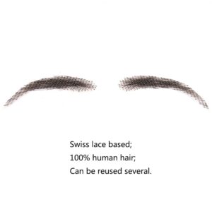 False Eyebrows, CliCling Human Hair Artificial Real Hair Handmade Crochet False Brows Invisible Realistic Natural Fake Eyebrows(Black)