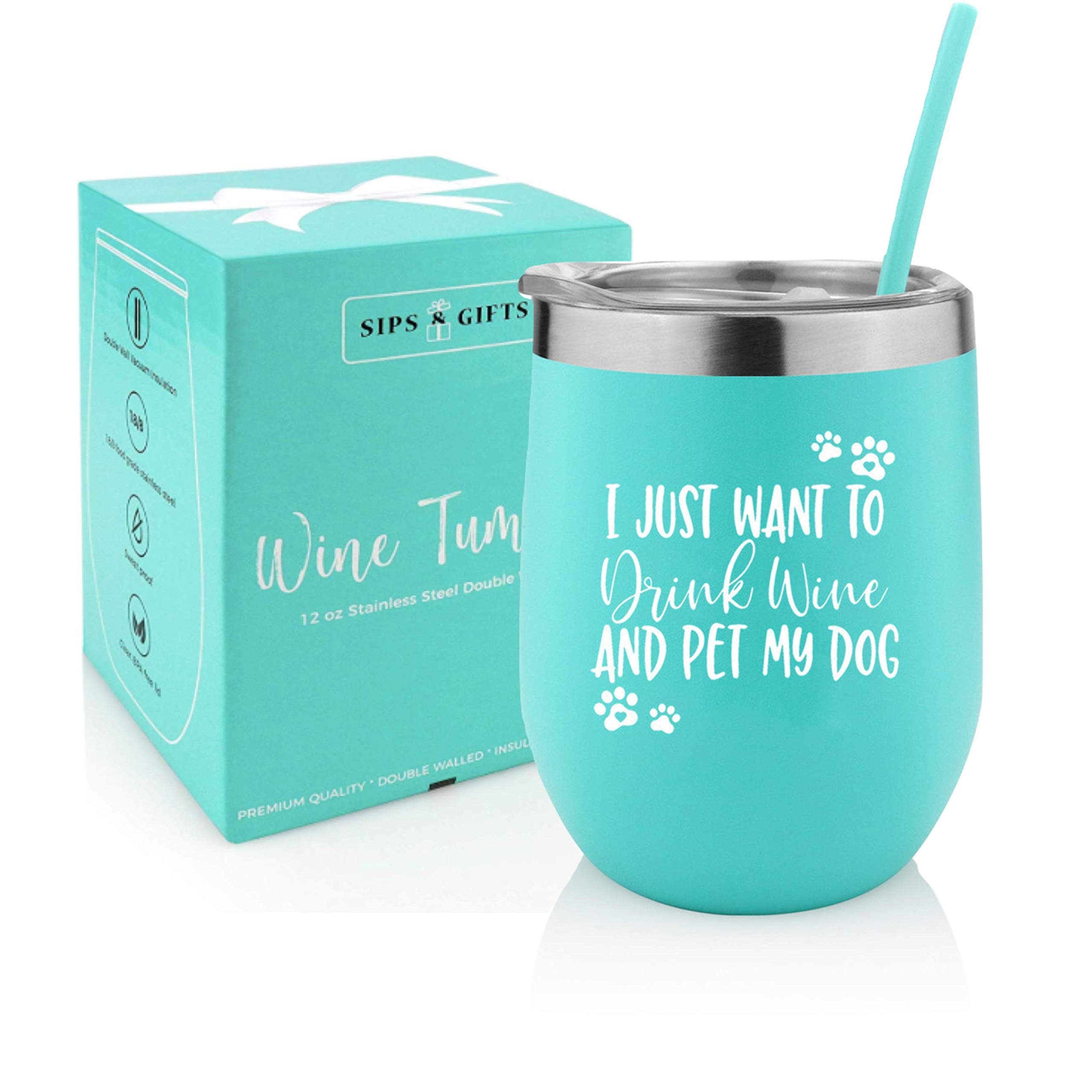 Gift for Dog Lovers | 12 oz Stainless Steel Stemless Tumbler with Premium Lid & Straw | Birthday, Christmas Gifts for Dog Mom, Fur Mama, Grandma, Pet Lover, Women