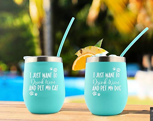 Gift for Dog Lovers | 12 oz Stainless Steel Stemless Tumbler with Premium Lid & Straw | Birthday, Christmas Gifts for Dog Mom, Fur Mama, Grandma, Pet Lover, Women