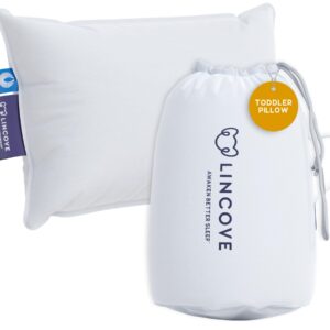 Lincove Canadian Down Toddler Pillow for Sleeping - Perfect for Kids Travel Pillow, Nap Time, Toddler Cot, Crib, Bed - 800 Fill Power, 100% Cotton Shell, 400 Thread Count (13 x 18)