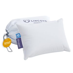 Lincove Canadian Down Toddler Pillow for Sleeping - Perfect for Kids Travel Pillow, Nap Time, Toddler Cot, Crib, Bed - 800 Fill Power, 100% Cotton Shell, 400 Thread Count (13 x 18)