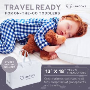 Lincove Canadian Down Toddler Pillow for Sleeping - Perfect for Kids Travel Pillow, Nap Time, Toddler Cot, Crib, Bed - 800 Fill Power, 100% Cotton Shell, 400 Thread Count (13 x 18)