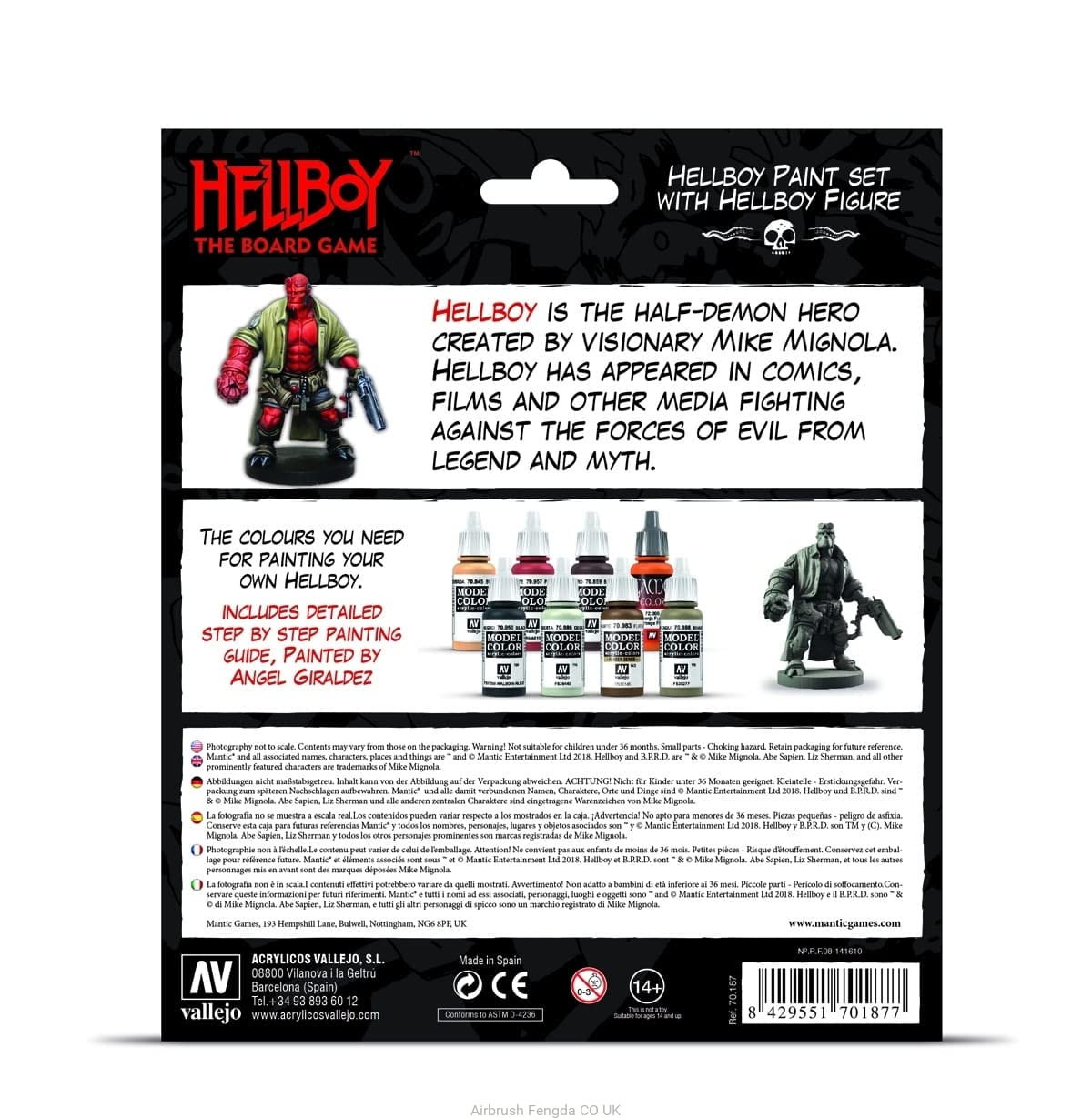 Vallejo VAL70187 Board Game, Farbsetmit AV Model Color Hellboy (8 Paints & Figure), Various, 9 Piece Set