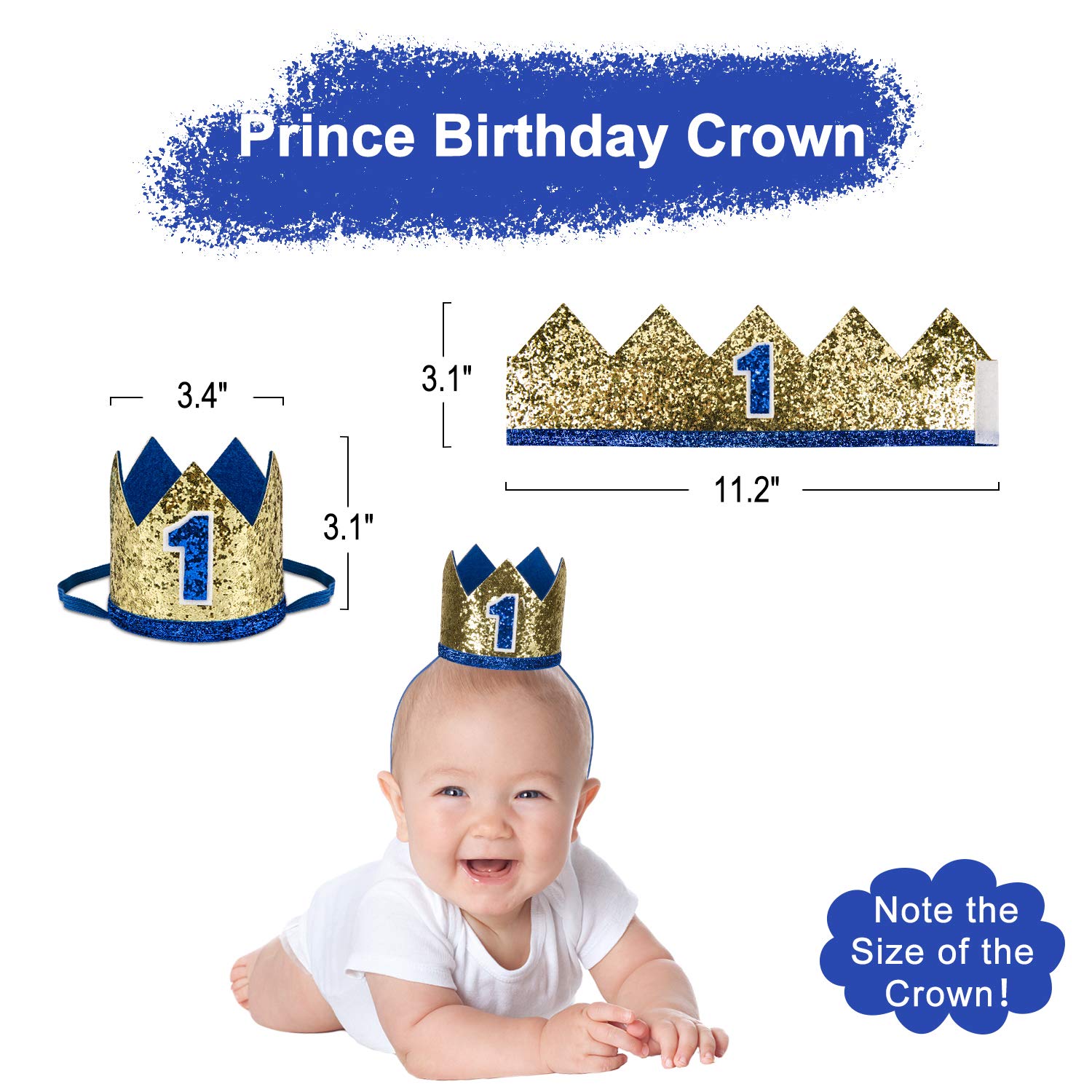 1st Birthday Boy Decorations with Burlap Highchair Banner, Cake Topper, Blue Hat Crown for Happy First Birthday Party Decoration Supplies