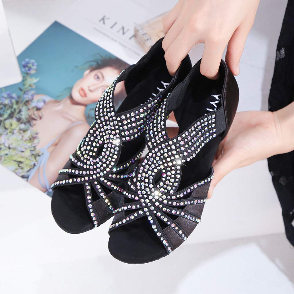 YYTing Full Rhinestones Ballroom Dance Shoes Women Latin Salsa Practice Wedding Indoor Crystals Footwear 2.5in Heels YT06(9,Black)