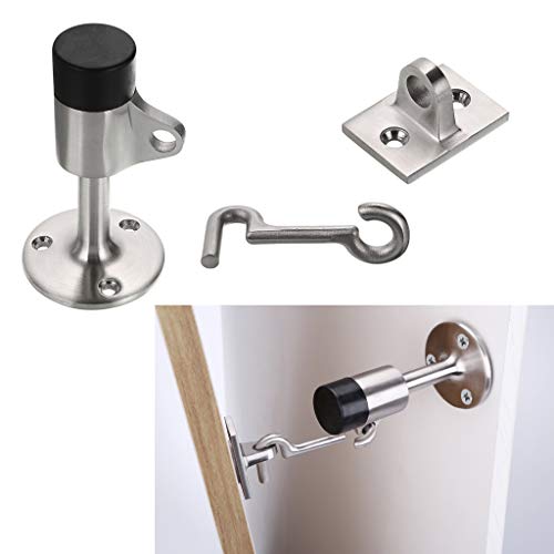 Sumnacon 2 Pcs Stainless Steel Door Stopper with Hook, Contemporary Safety Doorstops with Sound Dampening Rubber Bumper - Wall Mounted Door Holder with Hardware, Brushed Finish, 3.5 Inch in Height