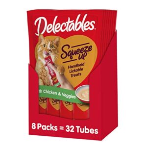 hartz delectables squeeze up interactive lickable wet cat treats for adult & senior cats, chicken & veggies, 4 count (pack of 8)