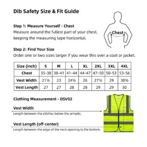 Dib Safety Vest Reflective ANSI Class 2, High Visibility Vest with Pockets and Zipper, Construction Work Vest Hi Vis Yellow M