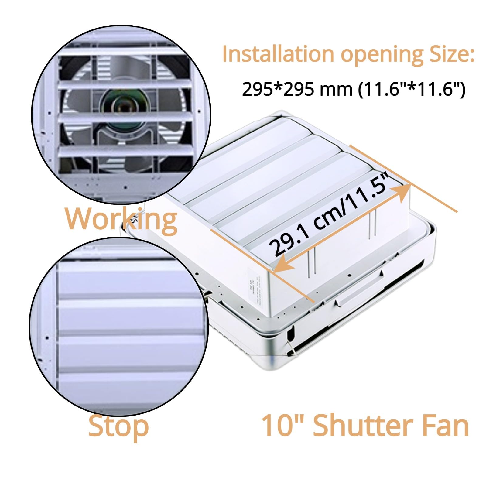 SAILFLO 10 Inch Window Shutter Exhaust Fan with Reversible Airflow, 476CFM 35W Wall-Mounted Quiet Ventilation Fan Air Intake Extractor for Bathroom Home Bedroom Attic, φ10 Inch Impeller