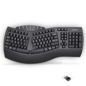 perixx periboard-612b wireless ergonomic split keyboard with dual mode 2.4g and bluetooth feature, compatible with windows 10 and mac os x system, black, us english layout