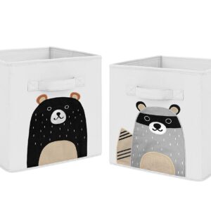 Sweet Jojo Designs Bear Raccoon Forest Animal Foldable Fabric Storage Cube Bins Boxes Organizer Toys Kids Baby Childrens for Woodland Pals Collection - Set of 2 - Neutral Beige, Grey, Black and White