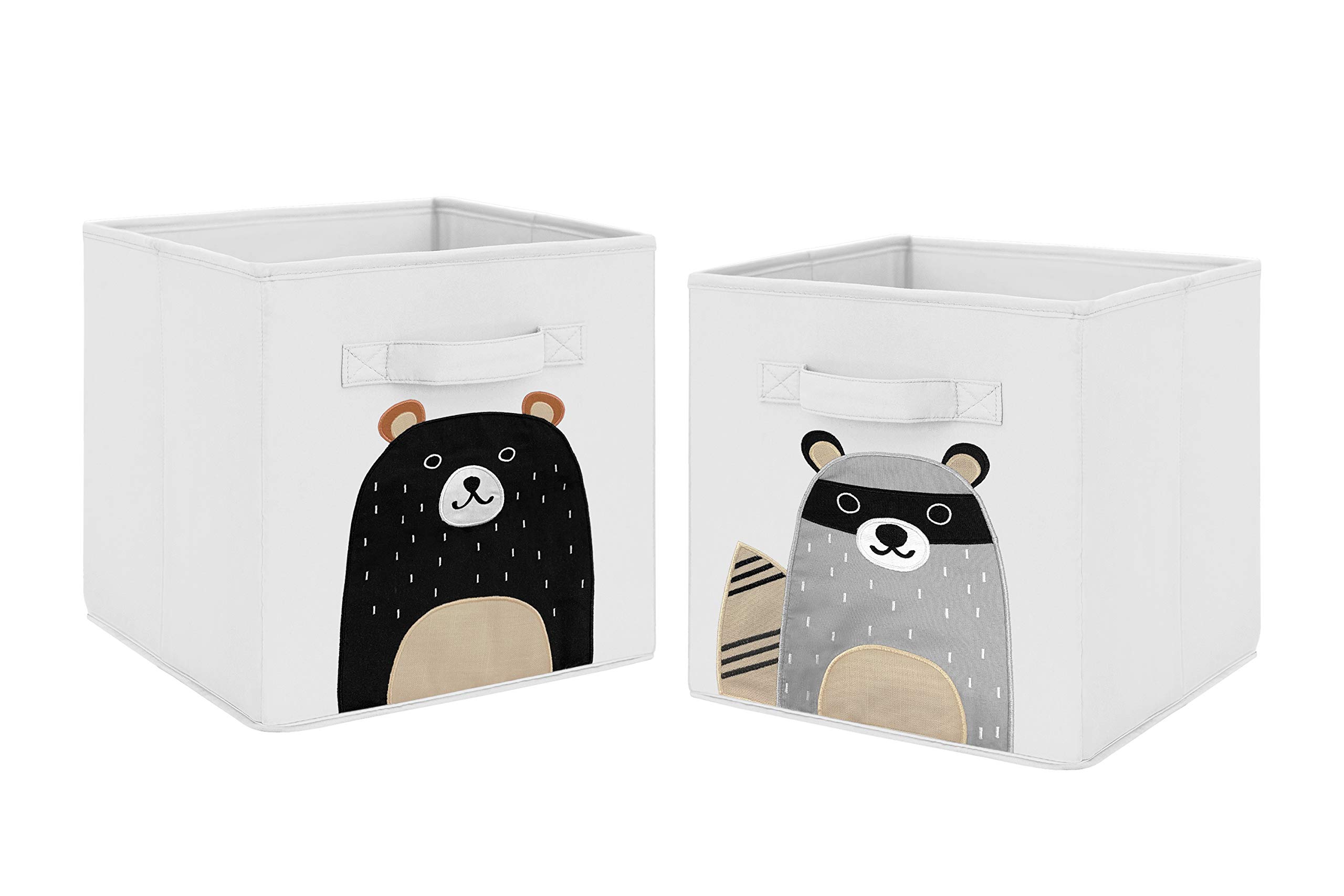 Sweet Jojo Designs Bear Raccoon Forest Animal Foldable Fabric Storage Cube Bins Boxes Organizer Toys Kids Baby Childrens for Woodland Pals Collection - Set of 2 - Neutral Beige, Grey, Black and White