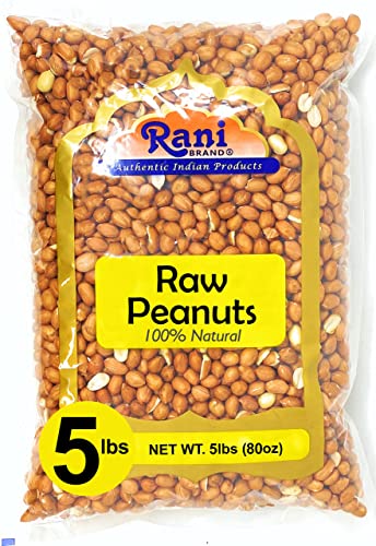 Rani Peanuts, Raw Whole With Skin (uncooked, unsalted) 80oz (5lbs) 2.27kg Bulk ~ All Natural | Vegan | Kosher | Gluten Friendly | Fresh Product of USA ~ Spanish Grade Groundnut/Red-skin