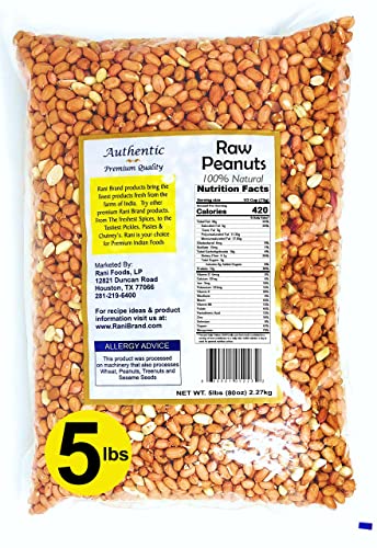 Rani Peanuts, Raw Whole With Skin (uncooked, unsalted) 80oz (5lbs) 2.27kg Bulk ~ All Natural | Vegan | Kosher | Gluten Friendly | Fresh Product of USA ~ Spanish Grade Groundnut/Red-skin