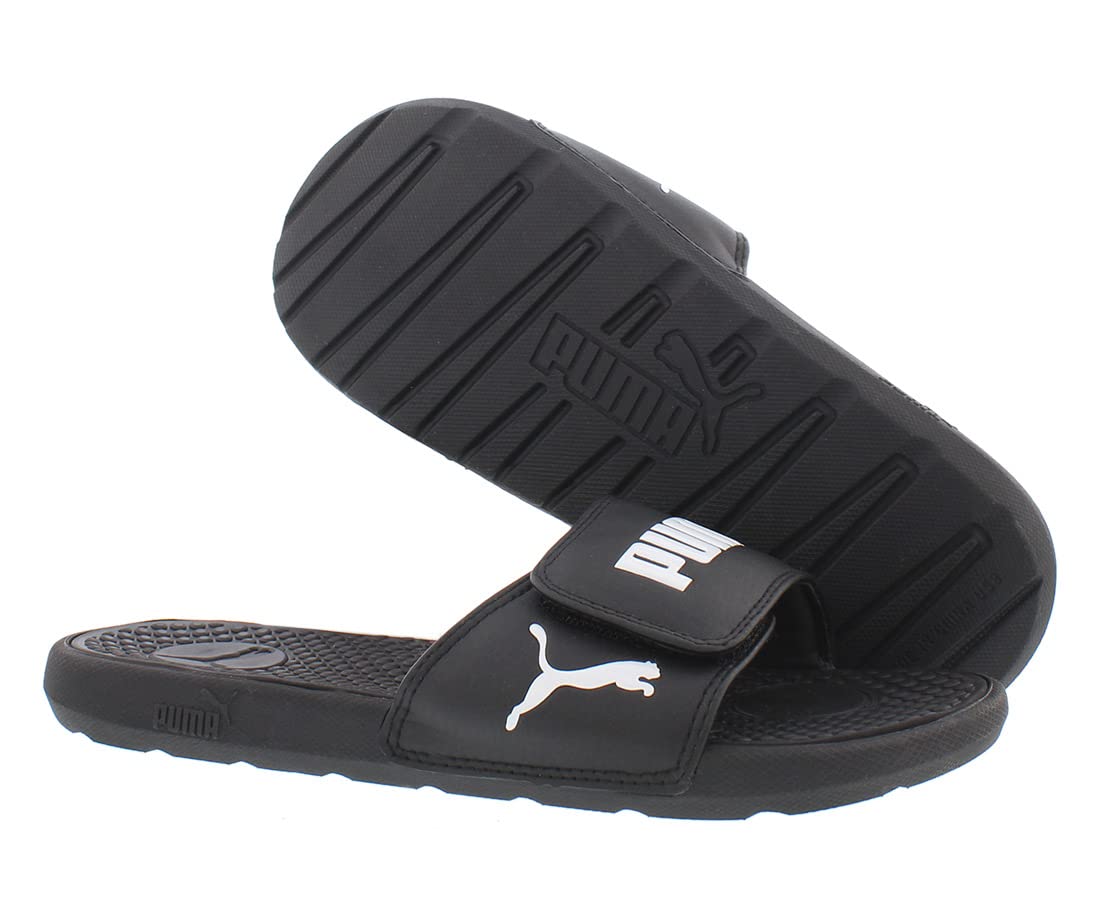 PUMA Women's Cool Cat Hook and Loop Slide Sandal, Black/White, 10 M US