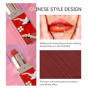 Ownest 6 Colors China style Matte Lipstick Set, Long Lasting Moisturizing Non-Marking, Waterproof Non-Stick Cup Palace Style Rouge Lipstick