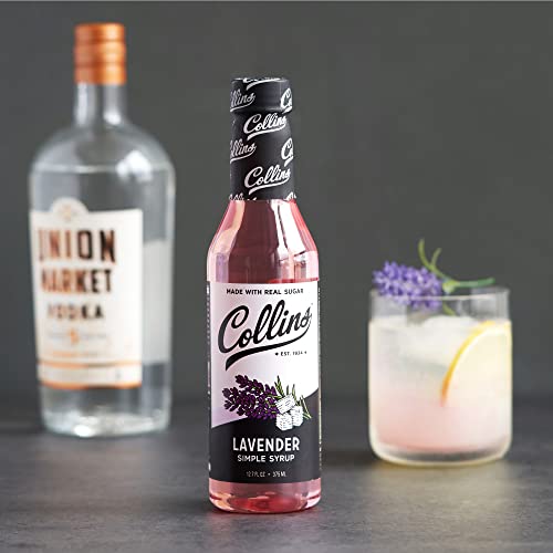 Collins Lavender Syrup - Lavender Simple Syrup Real Sugar Cocktail Syrups - Soda Water Flavors and Cocktail Mixers - 12.7oz Set of 1