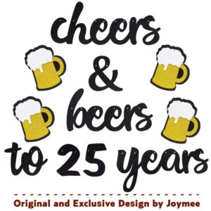 25th Birthday Decorations Cheers and Beers to 25 Years Banner Black Glitter Happy Birthday Wedding Anniversary Party Supplies