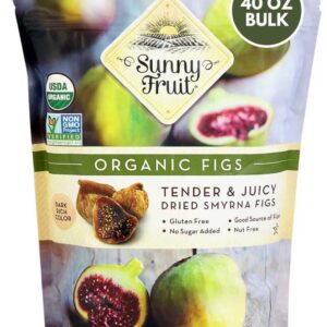 Organic Rehydrated Dried Smyrna Figs - Sunny Fruit 40oz Bulk Bag | Tender & Juicy - NO Added Sugars, Sulfurs or Preservatives | ALLERGEN-FRIENDLY, VEGAN, KOSHER & HALAL