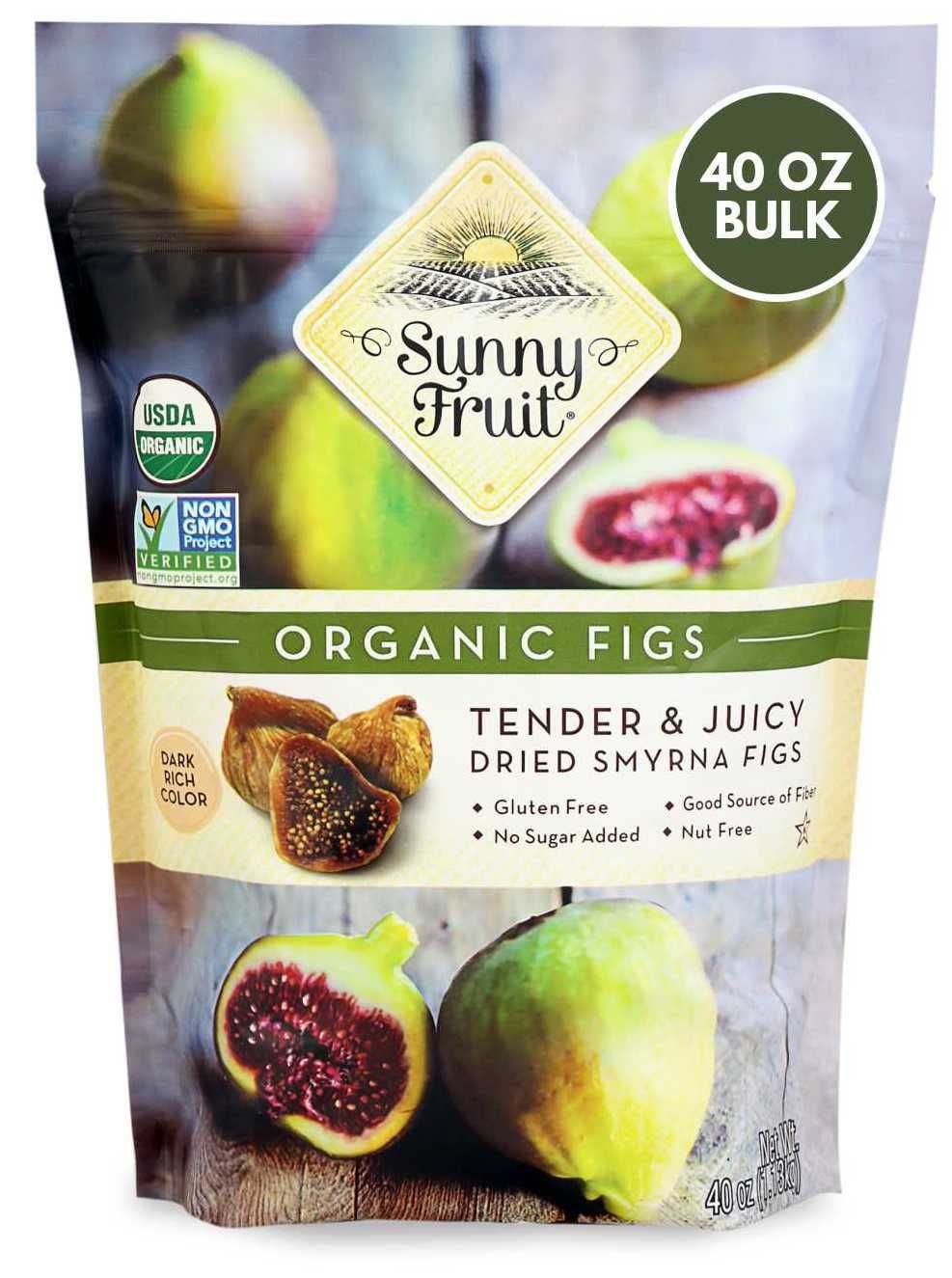 Organic Rehydrated Dried Smyrna Figs - Sunny Fruit 40oz Bulk Bag | Tender & Juicy - NO Added Sugars, Sulfurs or Preservatives | ALLERGEN-FRIENDLY, VEGAN, KOSHER & HALAL