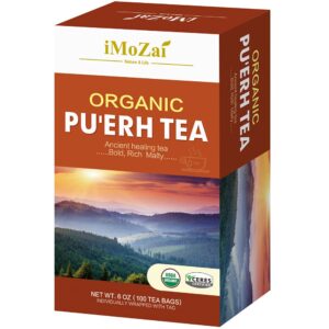 imozai organic puerh tea bags 100 count individually wrapped