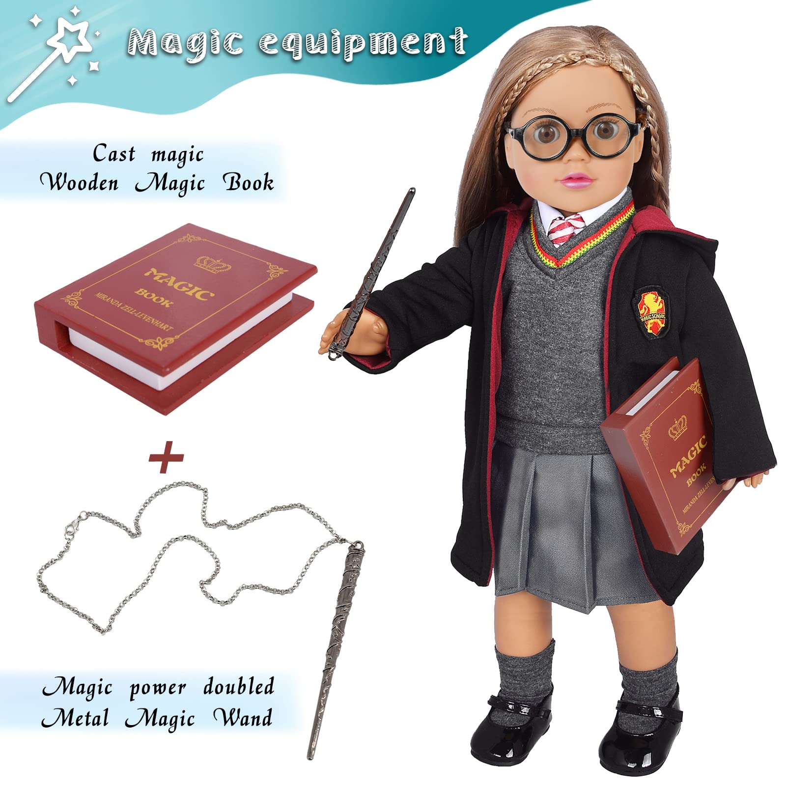 Magic School Uniform Inspired Costume Doll Clothes Clothing Outfits Accessories Set 10 Pcs for 18 inch Girl Dolls