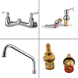 JZBRAIN 8 Inch Center Commercial Faucet Wall Mount Kitchen Faucet with Swing Spout, Heavy Duty Wall Mount Faucets Brass Chrome Brushed Wall Mounted Kitchen Sink Faucets (8 inch center,14 inch spout)