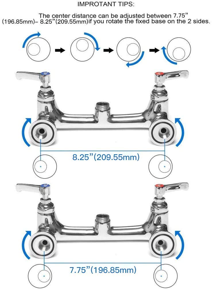 JZBRAIN 8 Inch Center Commercial Faucet Wall Mount Kitchen Faucet with Swing Spout, Heavy Duty Wall Mount Faucets Brass Chrome Brushed Wall Mounted Kitchen Sink Faucets (8 inch center,14 inch spout)