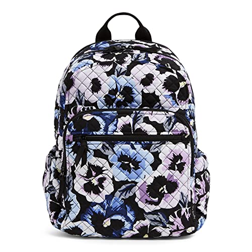 Vera Bradley Women's Cotton Campus Backpack, Plum Pansies - Recycled Cotton, One Size