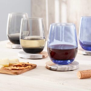 Libbey Classic Blue All-Purpose Stemless Wine Glasses, 15.25-ounce, Set of 6