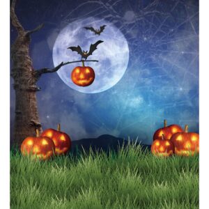 Allenjoy 5x7ft Vinyl Night Halloween Themed Backdrop for Photography Fall Pumpkin Green Grass Children Newborn Portrait Background Party Birthday Banner Baby Shower Decorations Decor Photo Booth