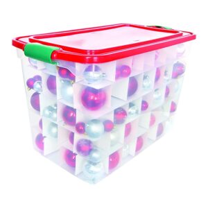 Homz 112 Quart Stackable Durable Plastic Clear Base Holiday Storage Container Tote Box with Latching Carry Handles and Dividers, Clear (2 Pack)