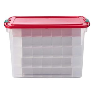 Homz 112 Quart Stackable Durable Plastic Clear Base Holiday Storage Container Tote Box with Latching Carry Handles and Dividers, Clear (2 Pack)