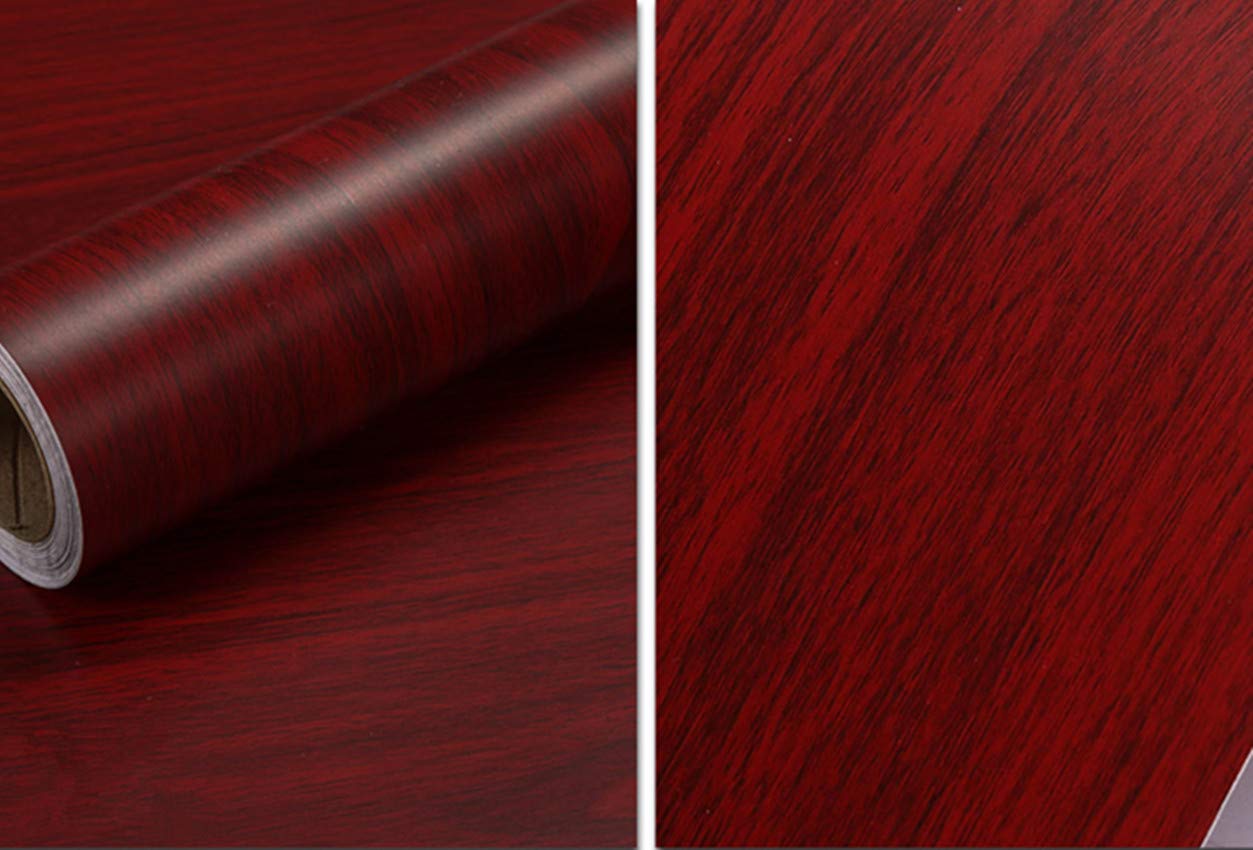 Dark Red Wood Film Peel Stick Wood Grain Wallpaper Adhesive Paper Vinyl Funitures Drawer Shelf Liners Stickers,15.8inch by 79inch