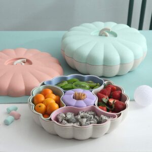 Golandstar Pumpkin Shaped Party Snacks Serving Tray Appetizer Plates Snack Bowls with Lid Multi Sectional Snack Bowl Trays Container Box for Storing Dried Fruits, Nuts, Candies, Fruits (Pink)