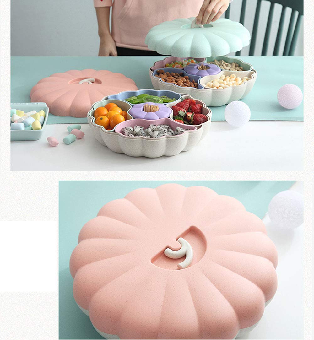 Golandstar Pumpkin Shaped Party Snacks Serving Tray Appetizer Plates Snack Bowls with Lid Multi Sectional Snack Bowl Trays Container Box for Storing Dried Fruits, Nuts, Candies, Fruits (Pink)